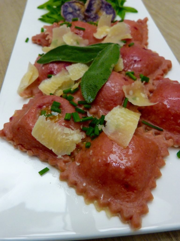 Red Ravioli with Goat Cheese, Chives and beetroot - Un petit Oiseau ...